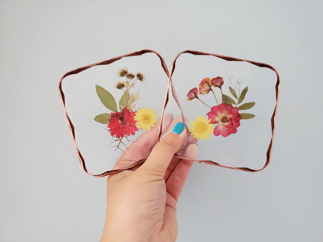 Pressed Flower Resin Coasters | Floral Coaster Set of 2 | Clear ...