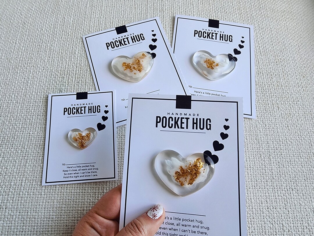 Pearl White Resin Pocket Heart and Pocket Hug | Pocket Heart Card ...
