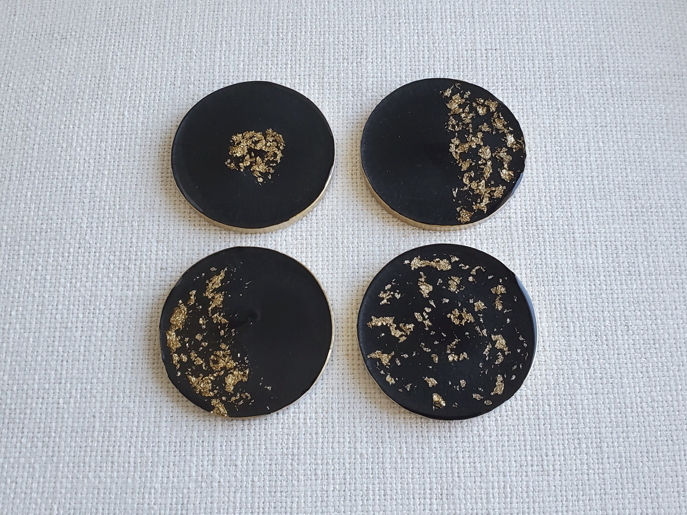 Midnight Black and Gold Leaf Resin Coasters Resin Coaster - Etsy