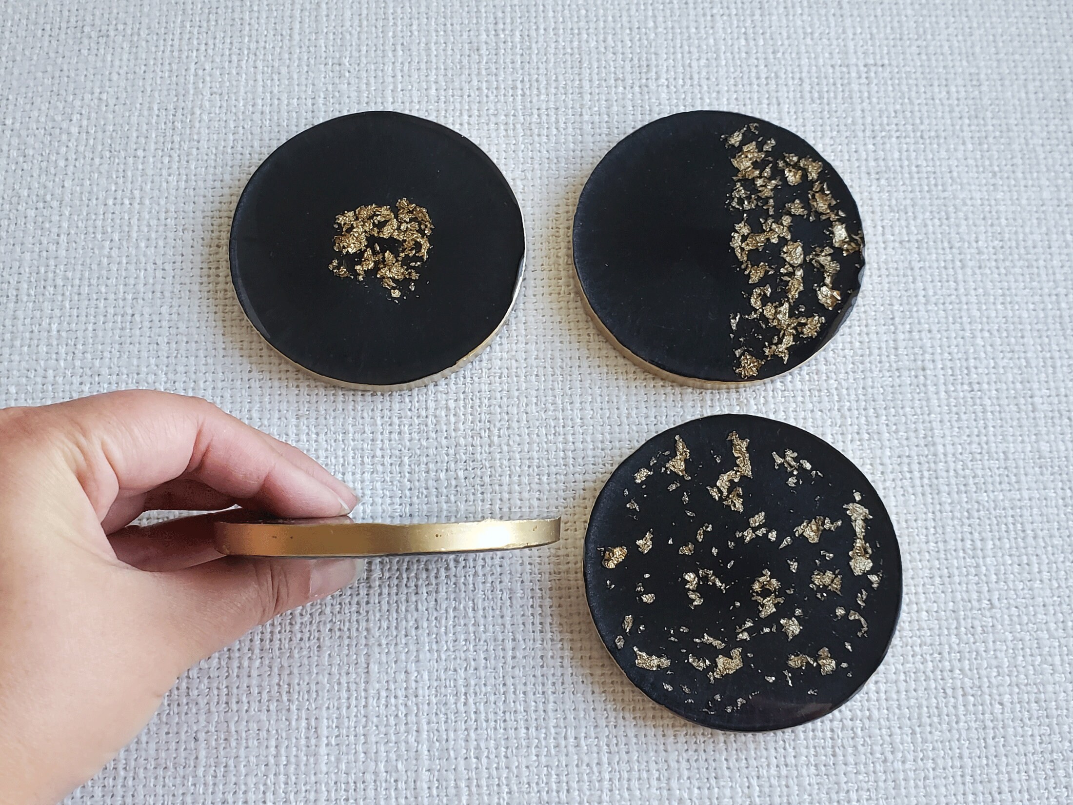 Midnight Black and Gold Leaf Resin Coasters Resin Coaster - Etsy