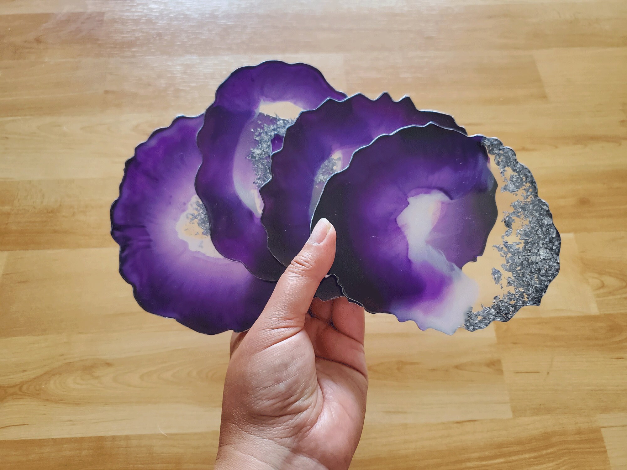 Purple Resin Coasters | Set of 4 Geode Resin Coasters | Resin Agate ...
