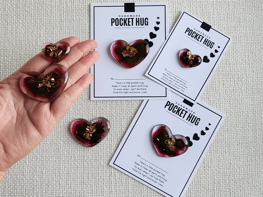 Crimson Red Resin Pocket Heart and Pocket Hug | Handheld Pocket Heart ...