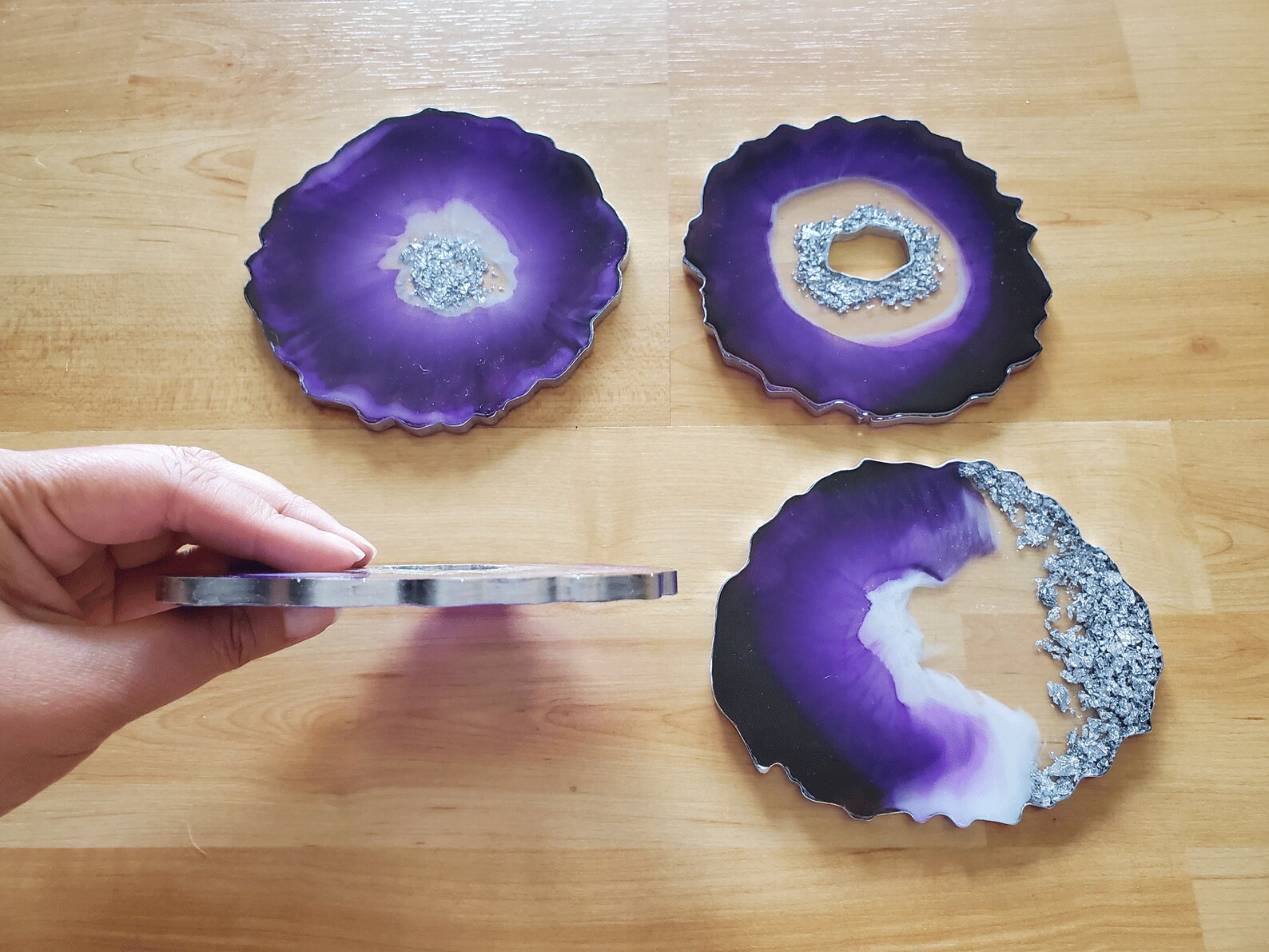 Purple Resin Coasters | Set of 4 Geode Resin Coasters | Resin Agate ...