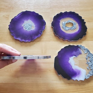 Purple Resin Coasters | Set of 4 Geode Resin Coasters | Resin Agate ...