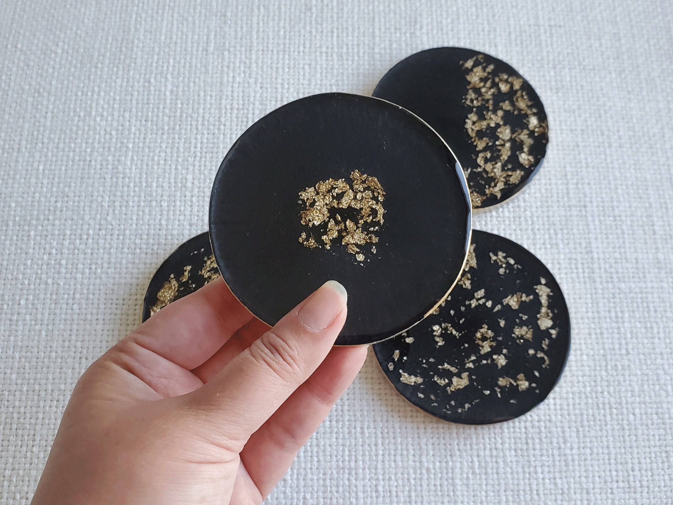 Midnight Black and Gold Leaf Resin Coasters Resin Coaster - Etsy