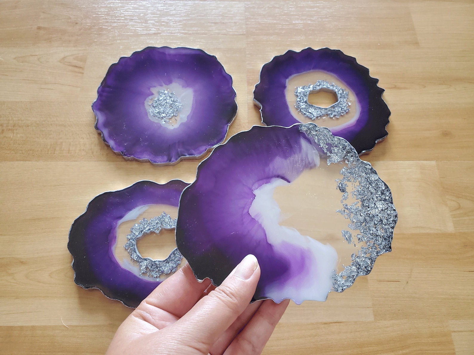 Purple Resin Coasters | Set of 4 Geode Resin Coasters | Resin Agate ...