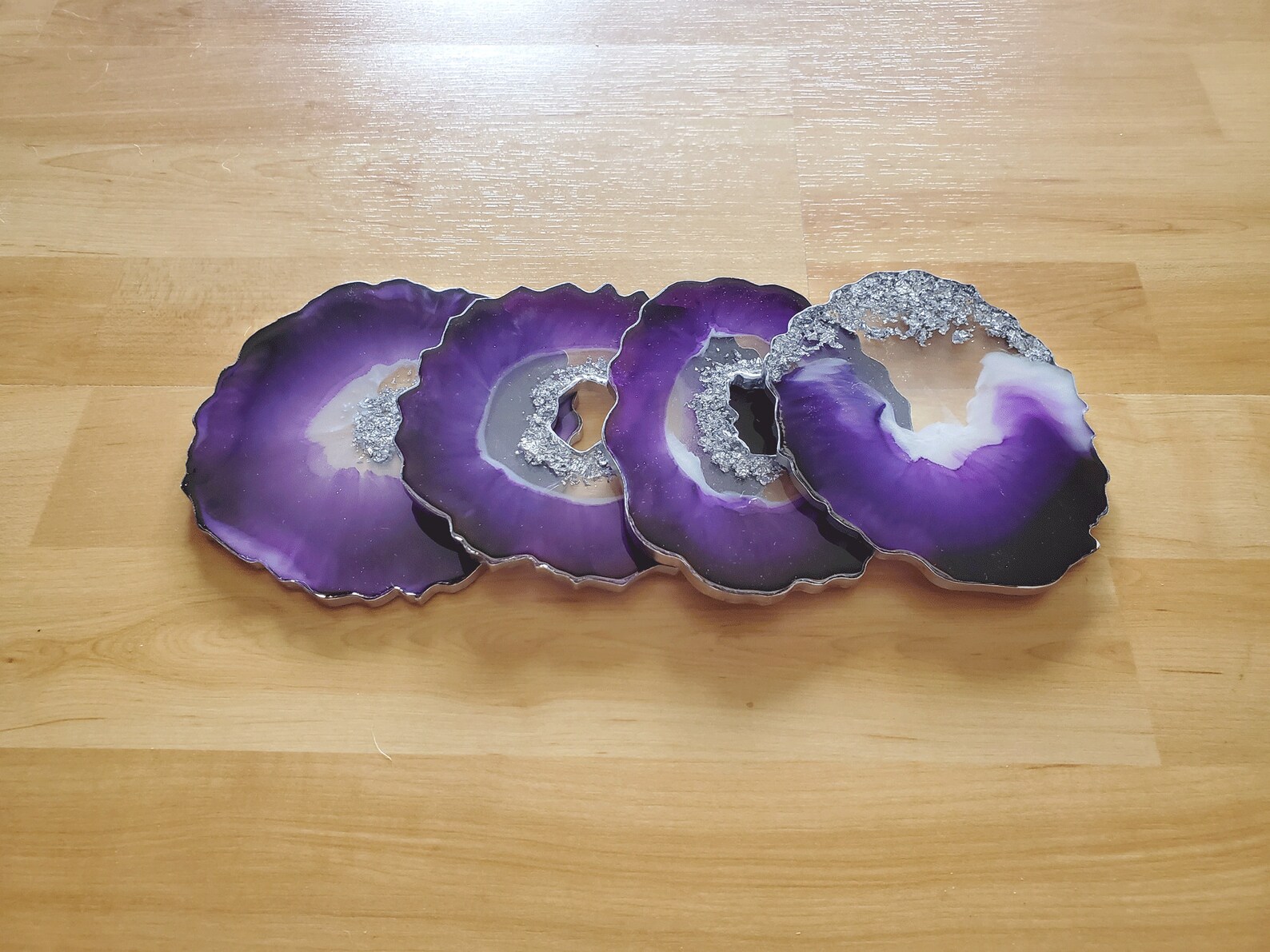 Purple Resin Coasters | Set of 4 Geode Resin Coasters | Resin Agate ...