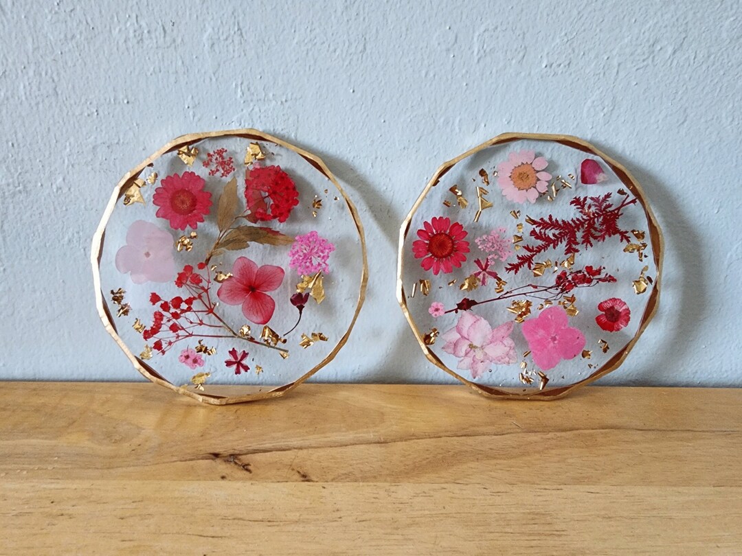 Pressed Flower Coasters | Set of 2 Flower Coasters | Round Coasters ...