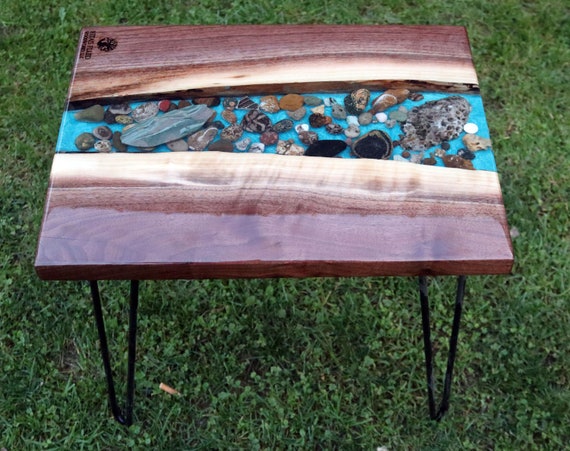 Live Edge Epoxy Resin River Table Michigan Petoskey Table Great Lakes Etsy