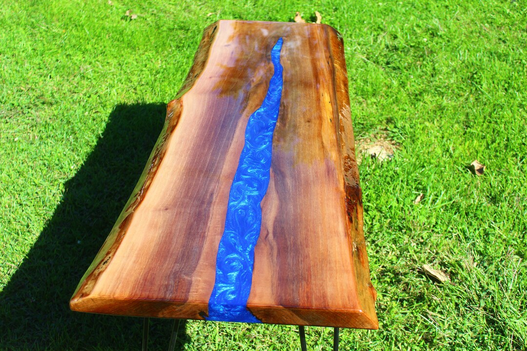 Live Edge Black Walnut Bench/ Console Table, Epoxy River Coffee Table ...