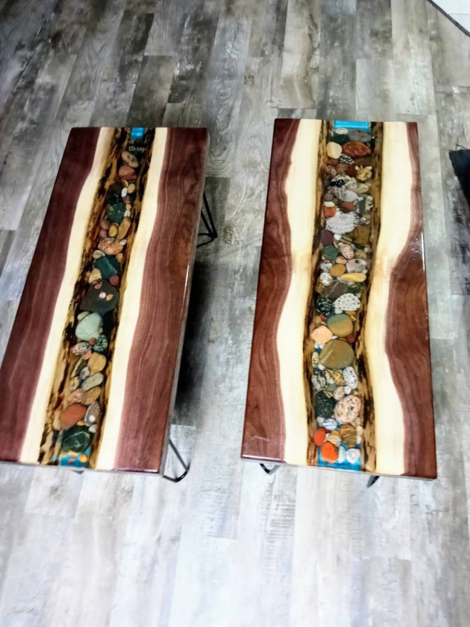 Epoxy River Rock Table/ Live Edge Furniture/ Petoskey Agate - Etsy