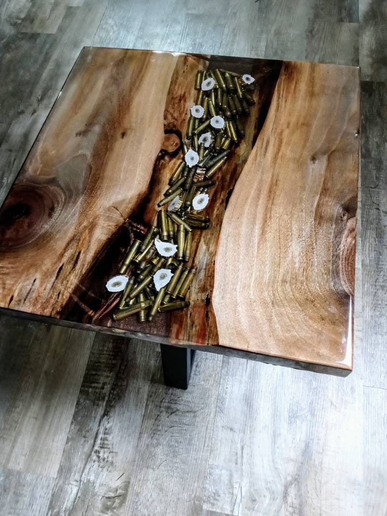 Rustic Resin Antler Table – Deer Antler & Bullet Epoxy Side Table ...