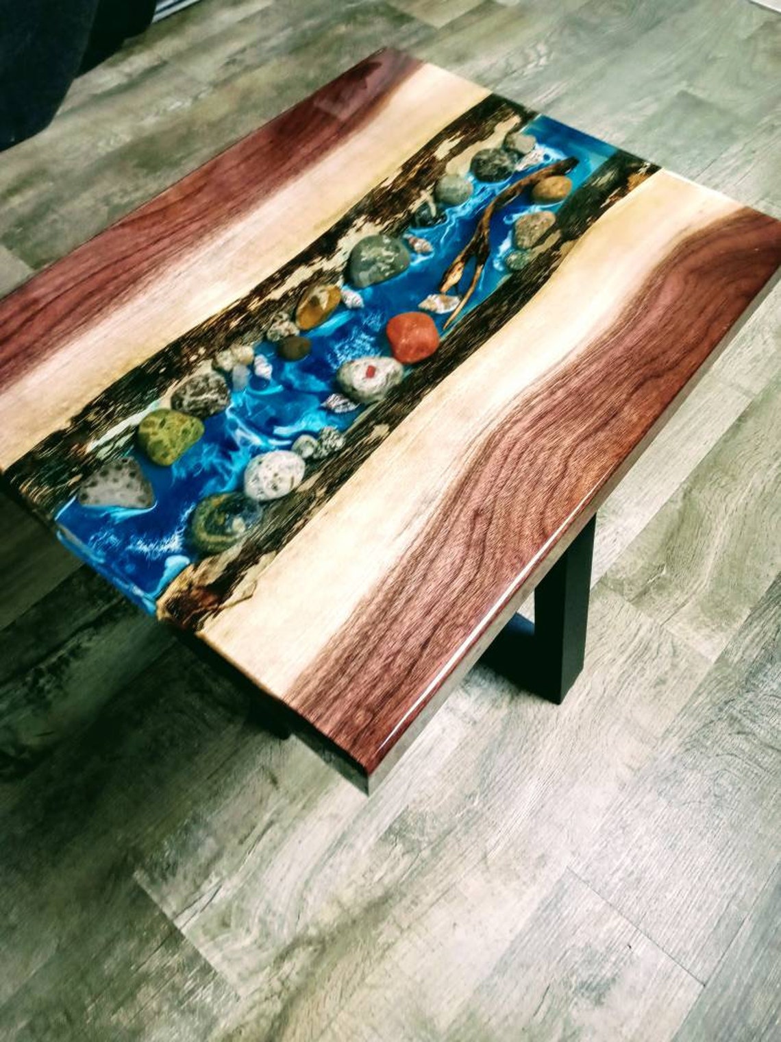 Epoxy Resin Beach/ Ocean Themed Petoskey Stone Side Table | Pudding ...