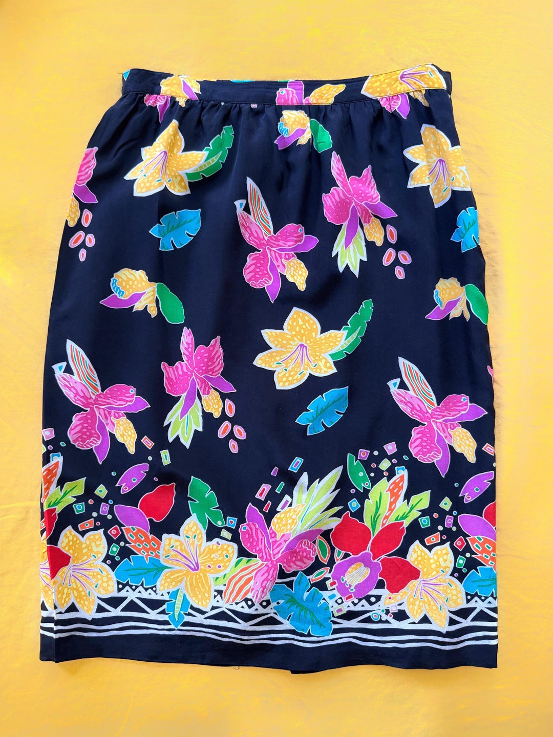 Vintage 90s Malibu Barbie Tropical Print 100% Silk Midi Skirt - Etsy