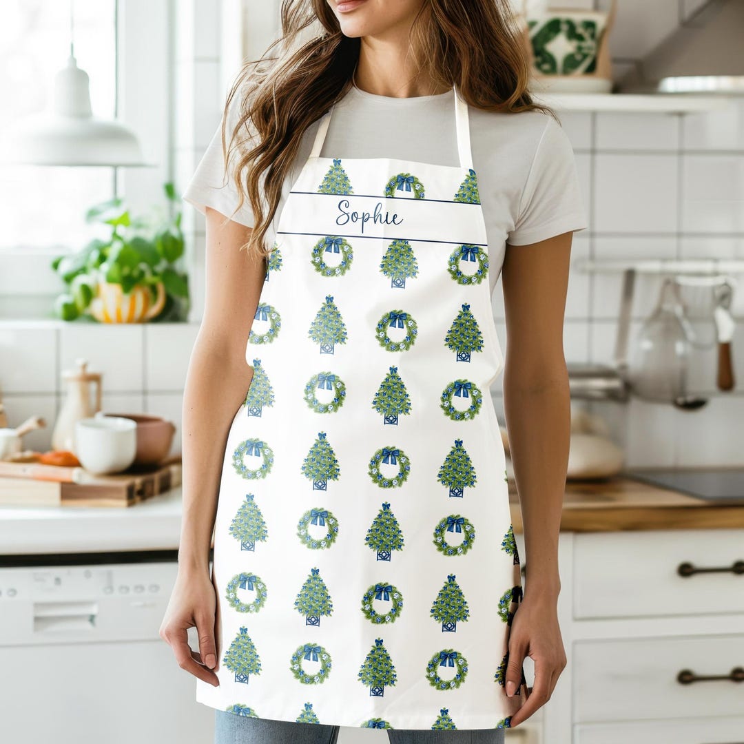 Personalized Chinoiserie Christmas Apron, Kitchen Apron Gift for ...