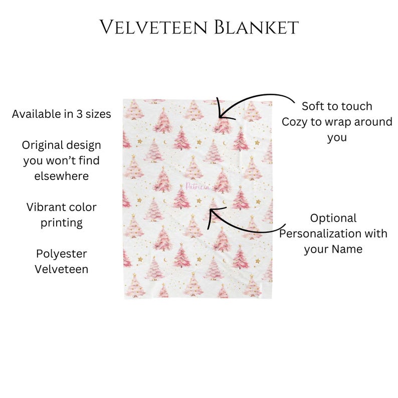 Pink Christmas Tree Blanket Personalized Girly Christmas Throw Holiday ...