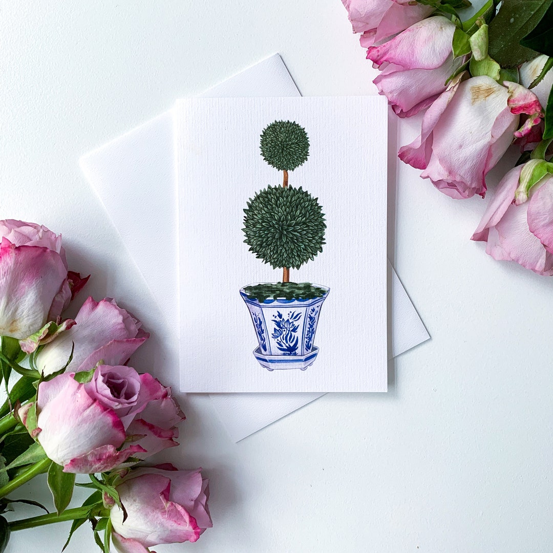 Double Topiary Tree Greeting Card Note Card - Etsy