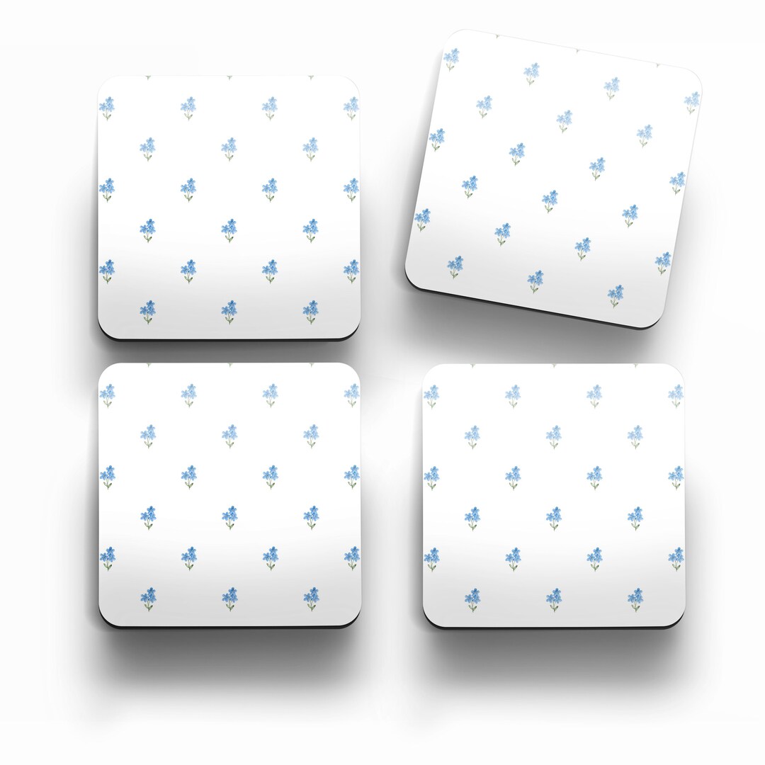 Forget Me Not Cork Backed Drink Coasters Set of 4 Pretty Blue Floral ...