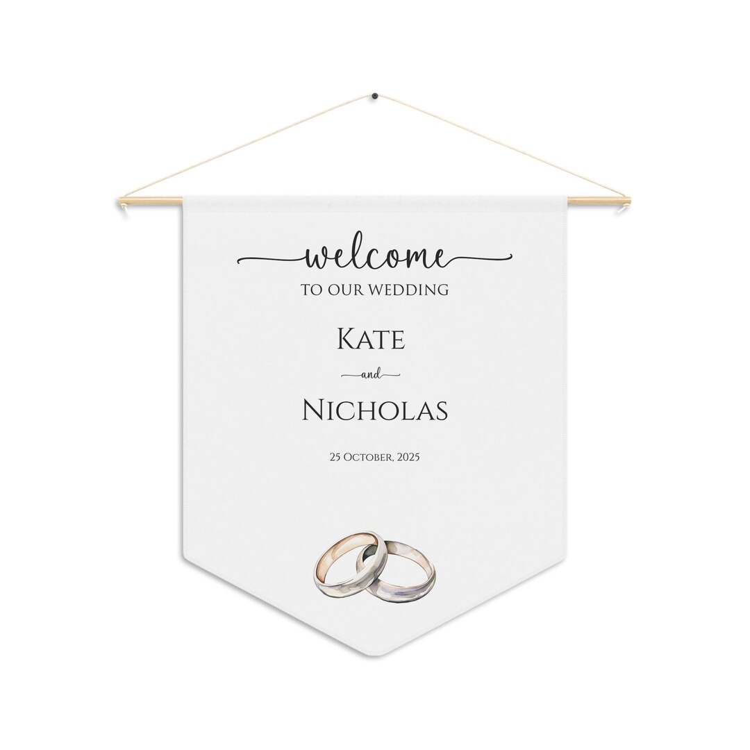 Personalized Wedding Welcome Sign Banner, Custom Name Wedding Rings ...