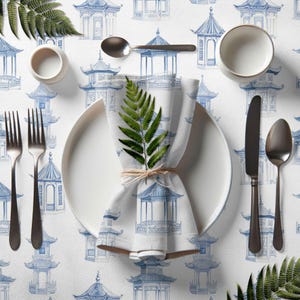 Pagoda Chinoiserie Napkin, Oriental Blue and White Napkin for ...