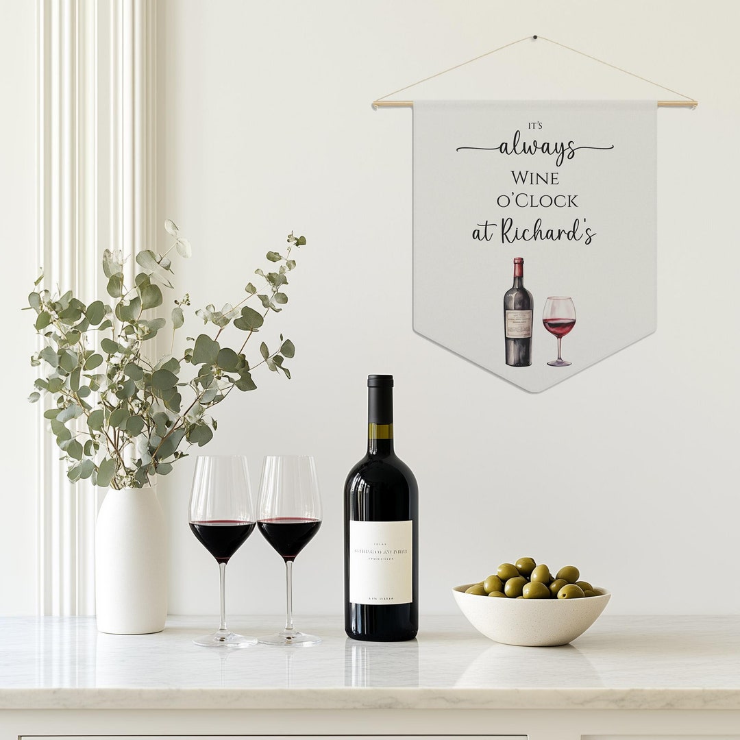 Personalized Wine O'clock Banner, Custom Name Red Wine Lover Sign, Red ...