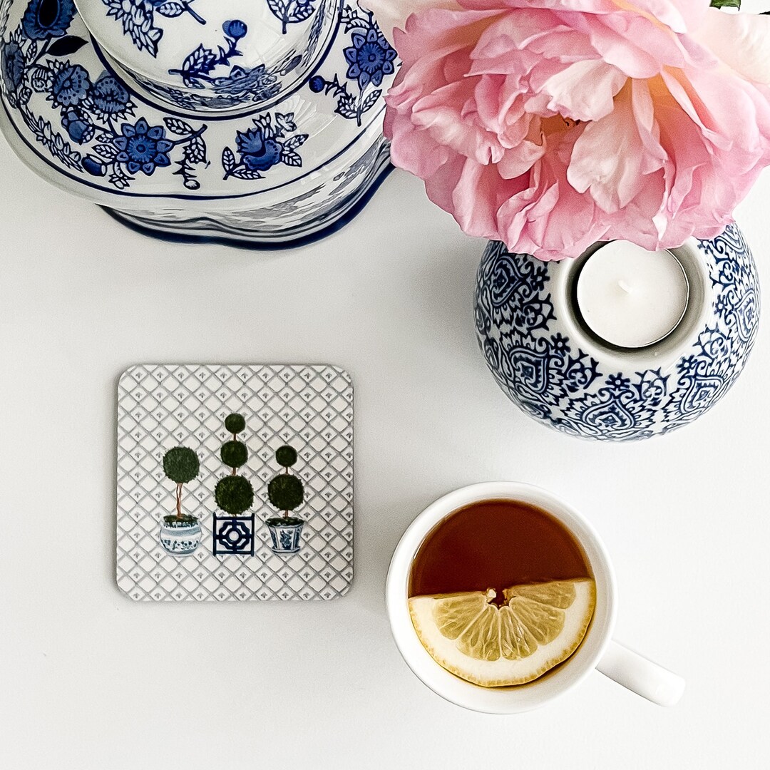 Topiary Tree Drink Coasters, Set of 4 Chinoiserie Topiary Tree Coasters ...