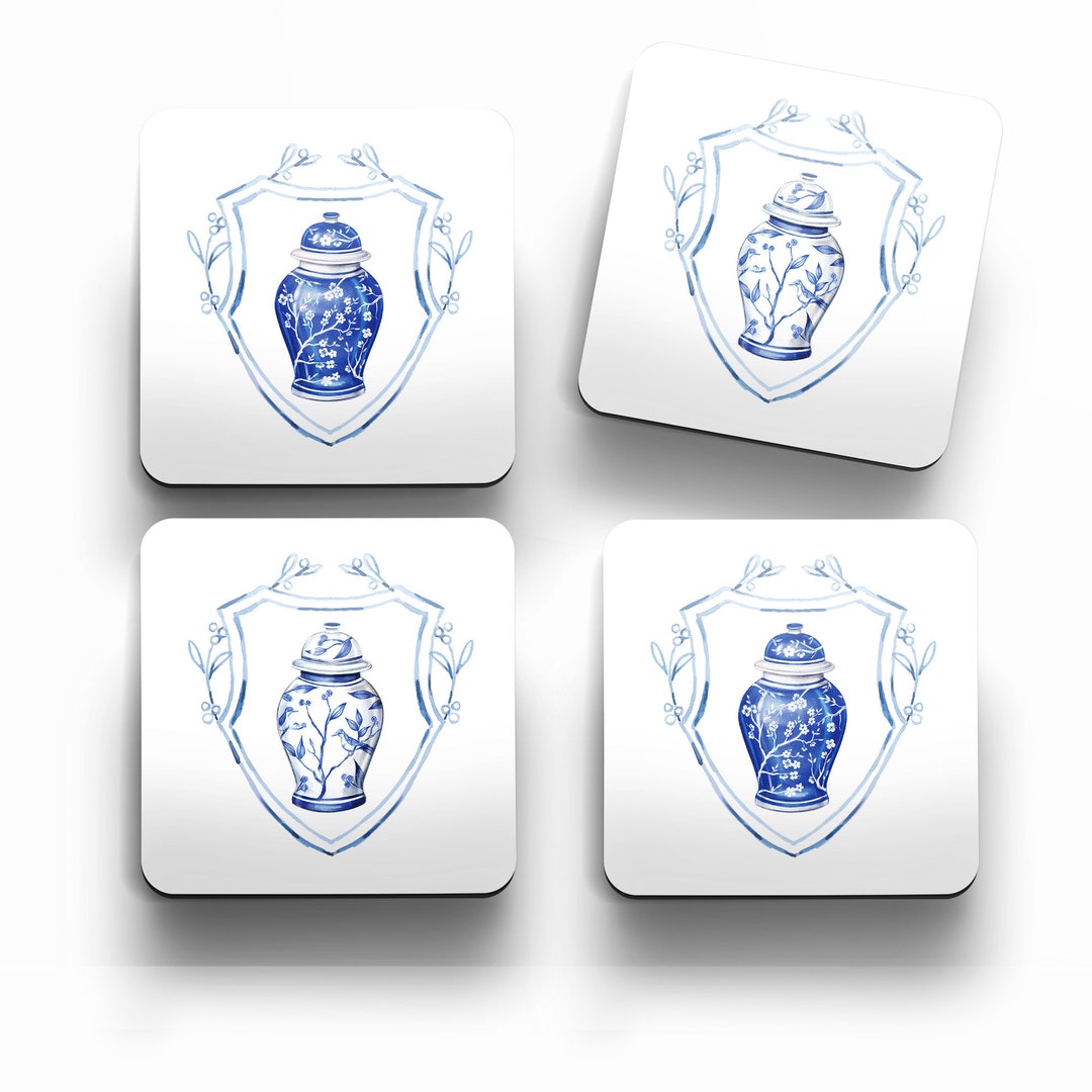 Chinoiserie Ginger Jar Cork Drink Coasters Set of 4 - Etsy