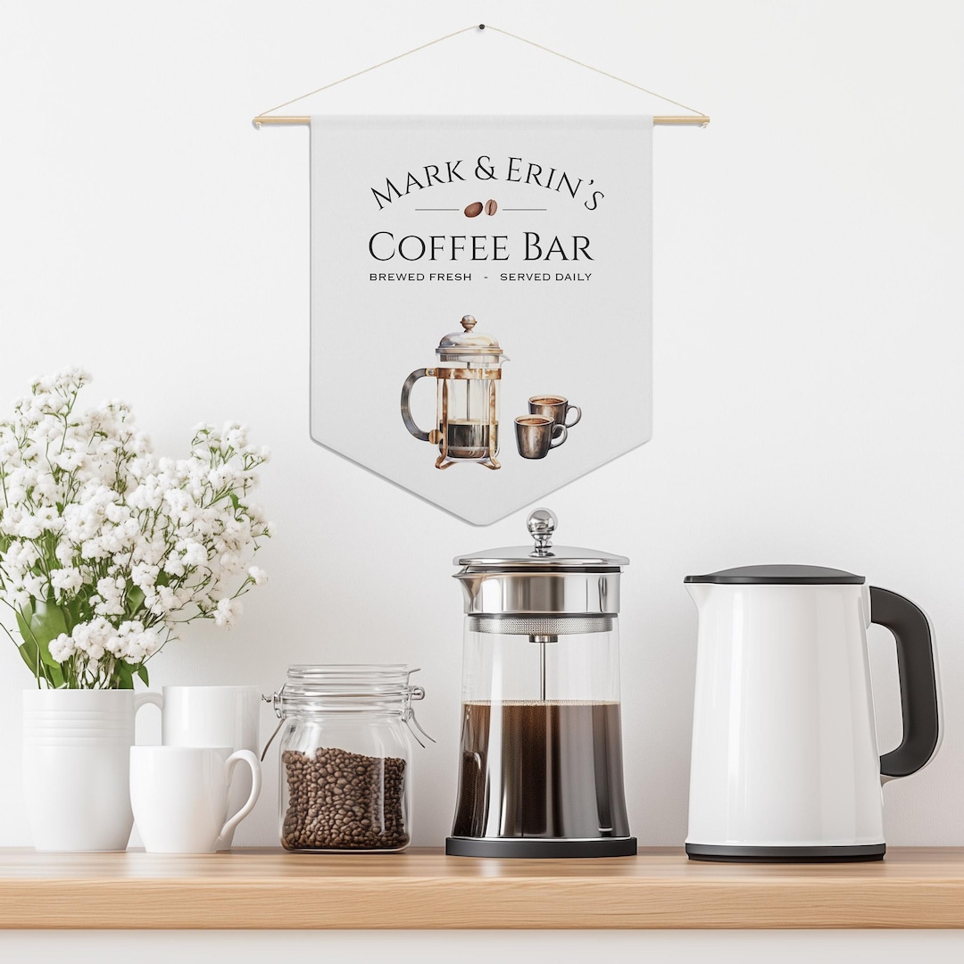 Personalized Coffee Bar Pennant, Custom Name Coffee Station Sign With ...
