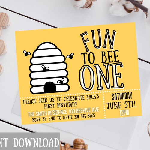 So Fun to Bee One Birthday Party Invitation First Bee-day - Etsy