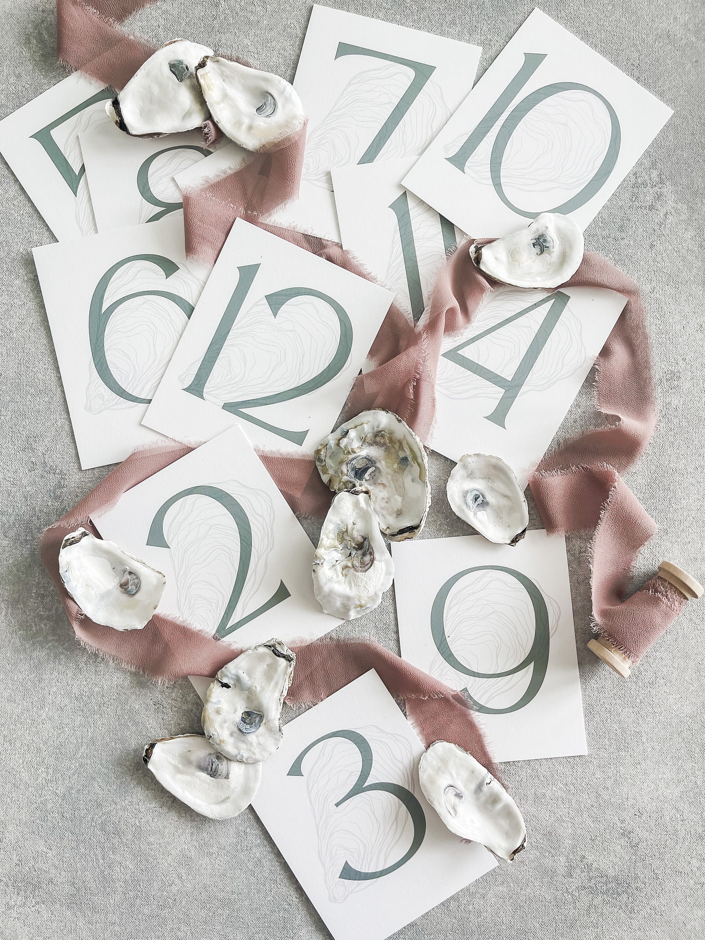 Wedding Table Numbers Paper Table Numbers Oyster Shell Stationery Hand ...