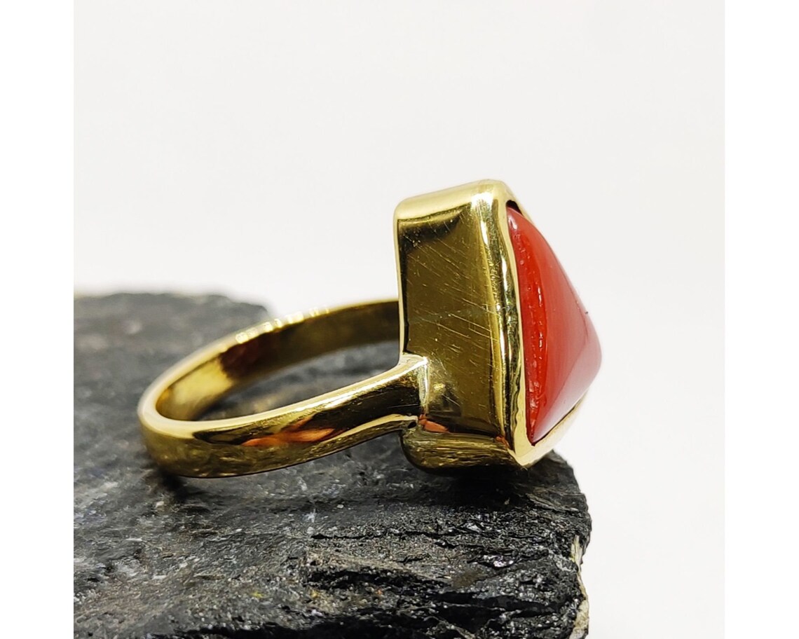Handmade Triangle Red Coral Ring in Panchdhatu Alloy - Etsy