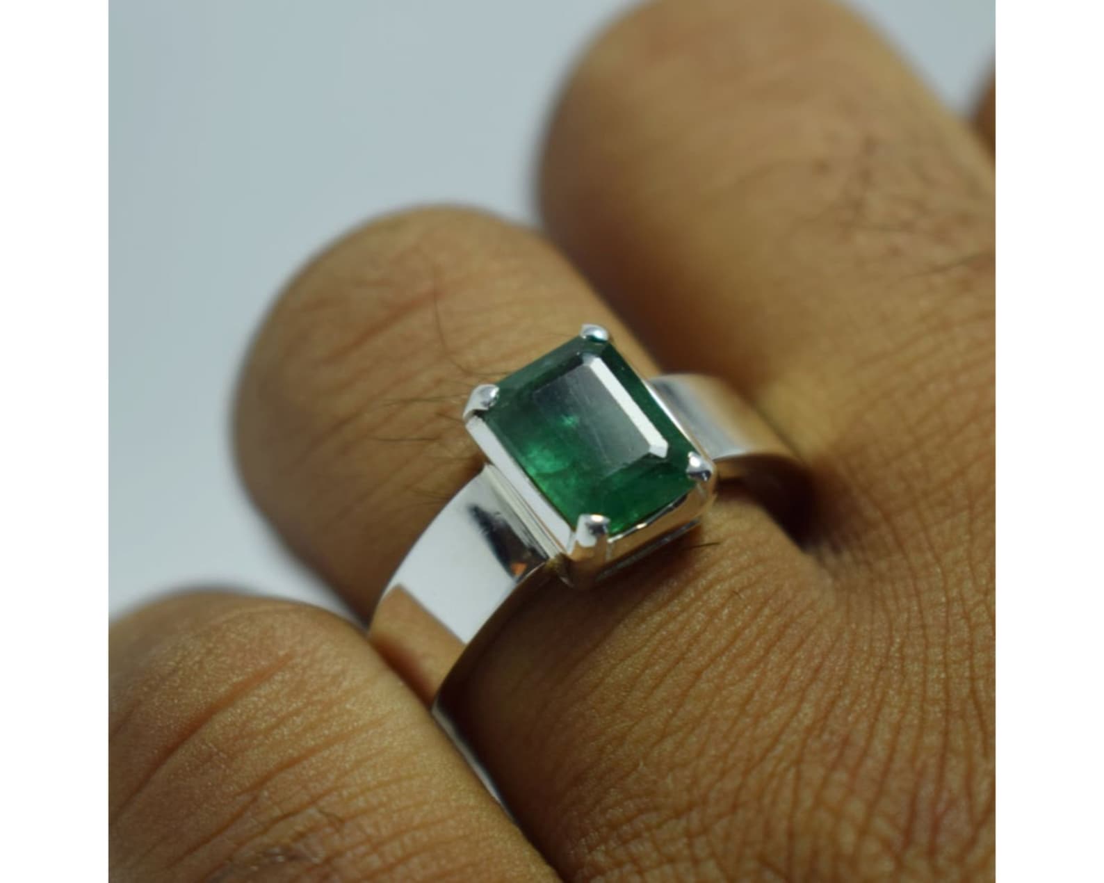 Natural Real Emerald Rings Rectangle Emerald Zambian, Emerald Ring 925 ...