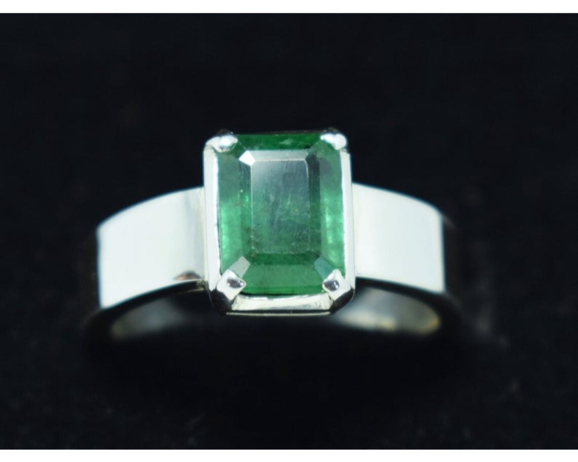 Natural Real Emerald Rings Rectangle Emerald Zambian, Emerald Ring 925 ...
