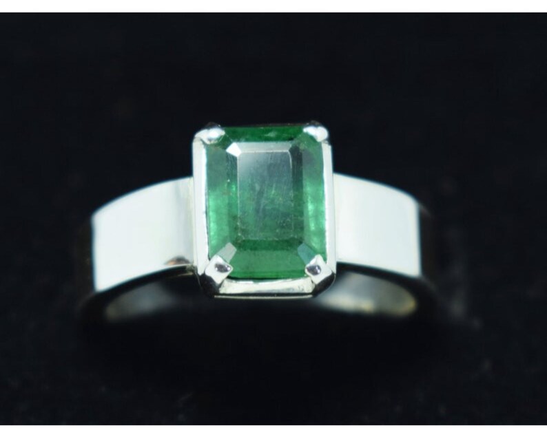 Natural Real Emerald Rings Rectangle Emerald Zambian, Emerald Ring 925 ...