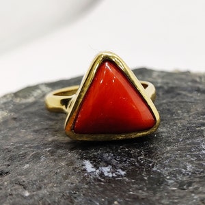 Handmade Triangle Red Coral Ring in Panchdhatu Alloy - Etsy