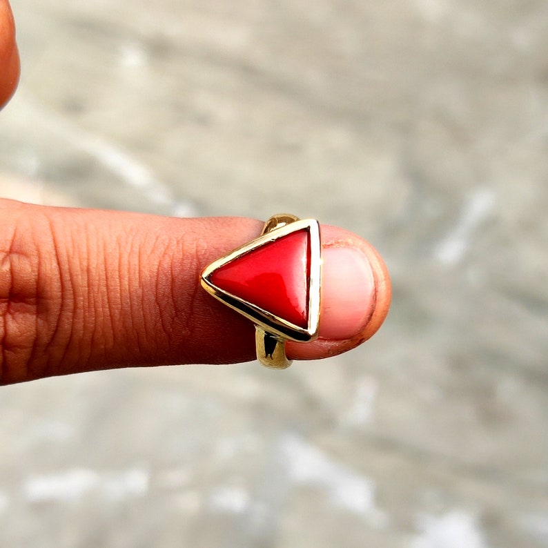 100% Natural Triangle Shape Red Coral Munga Ring Handmade - Etsy