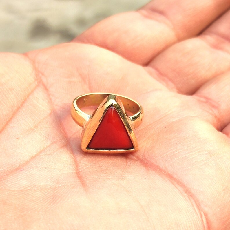 100% Natural Triangle Shape Red Coral Munga Ring Handmade - Etsy