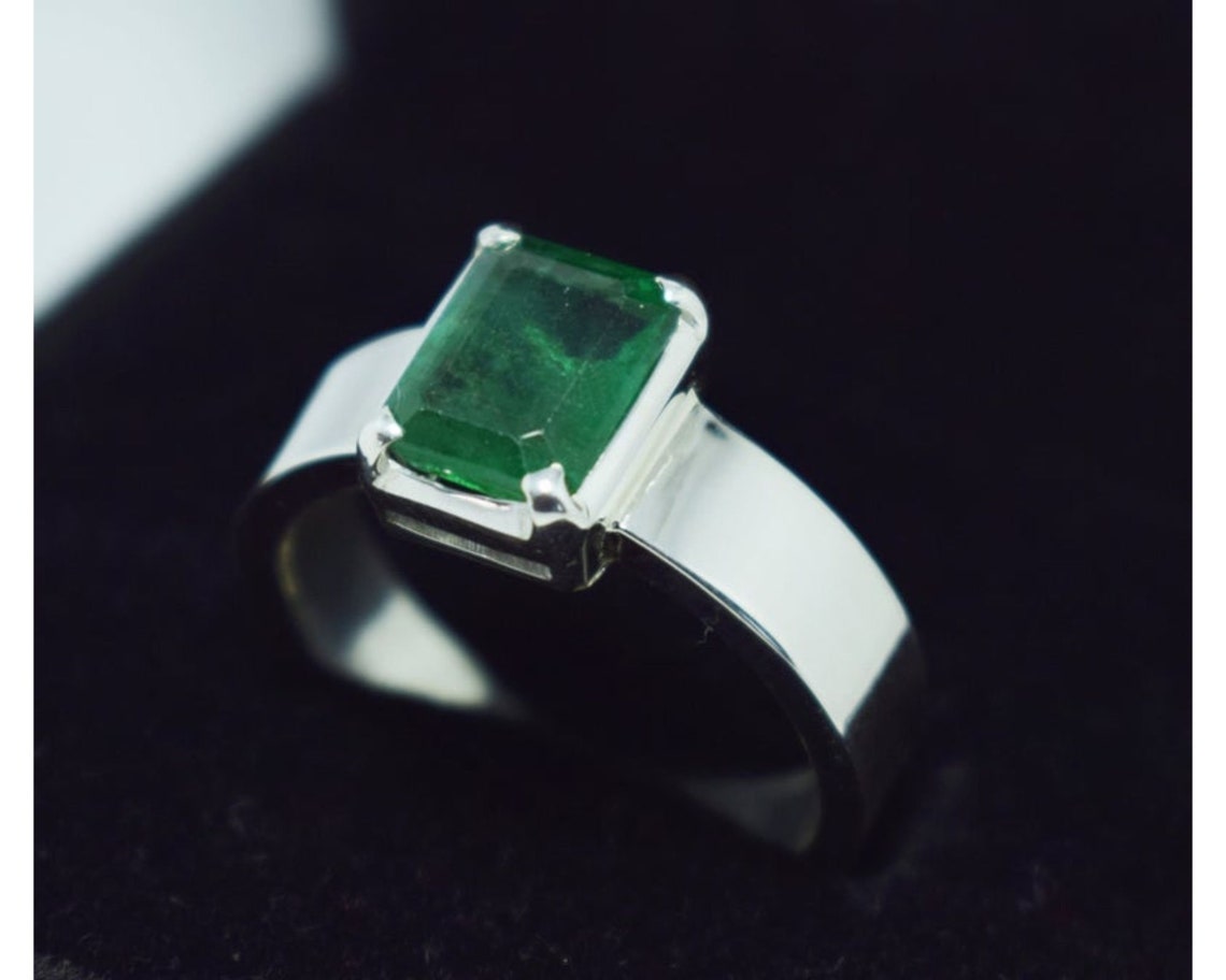 Natural Real Emerald Rings Rectangle Emerald Zambian, Emerald Ring 925 ...