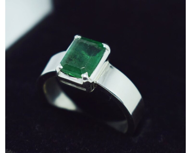 Natural Real Emerald Rings Rectangle Emerald Zambian, Emerald Ring 925 ...