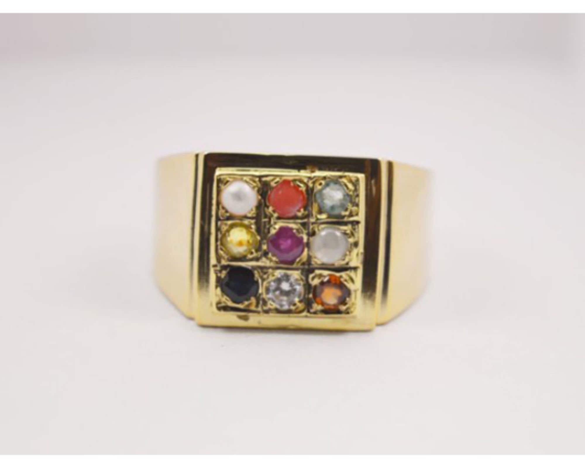Certified Natural Navratna 9 Gems (navgraha) Handmade Ring in Alloy ...