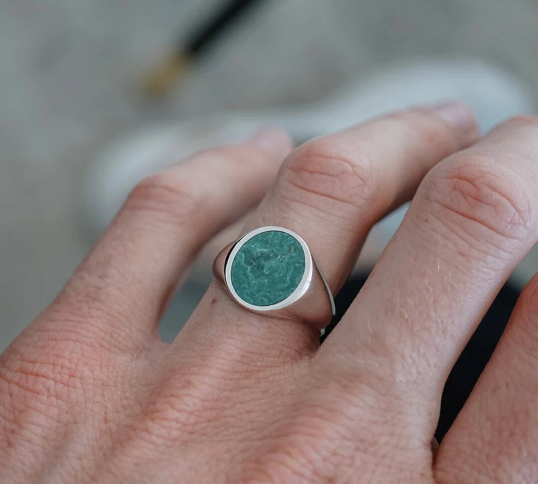 Men's Signet Ring, Turquoise Men Ring, Signet Silver Ring, Turquoise Firoza Signet Ring, Signet ...