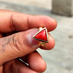 100% Natural Triangle Shape Red Coral Munga Ring Handmade Alloy ...