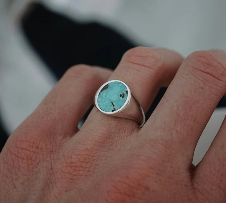 Men's Signet Ring, Turquoise Men Ring, Signet Silver Ring, Turquoise ...