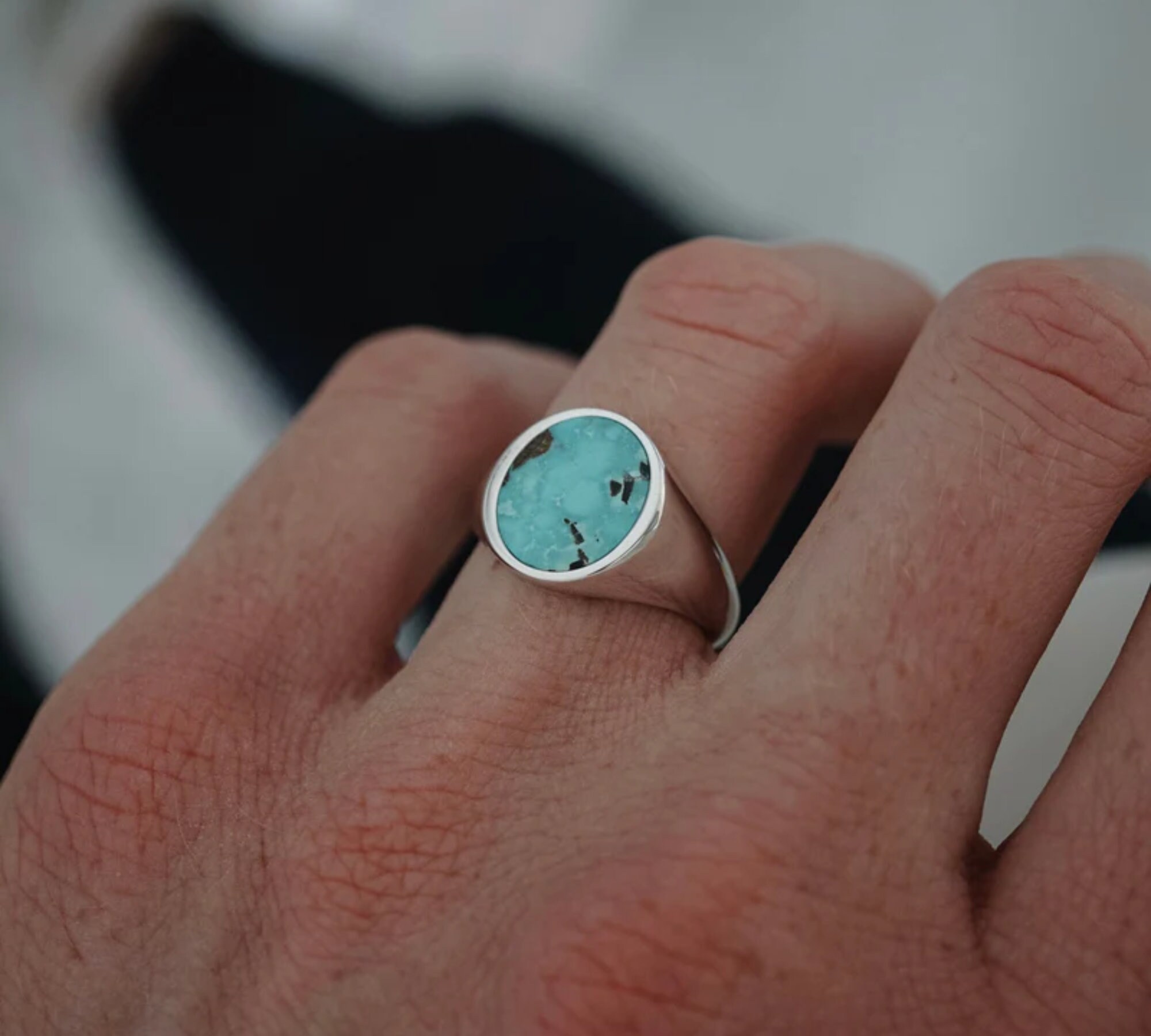 Men's Signet Ring, Turquoise Men Ring, Signet Silver Ring, Turquoise Firoza Signet Ring, Signet ...