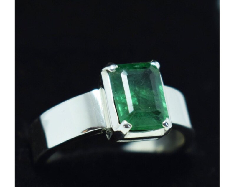 Natural Real Emerald Rings Rectangle Emerald Zambian, Emerald Ring 925 ...