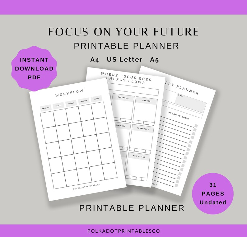 Printable Planner /focus on Your Future / Minimalist Style | Etsy