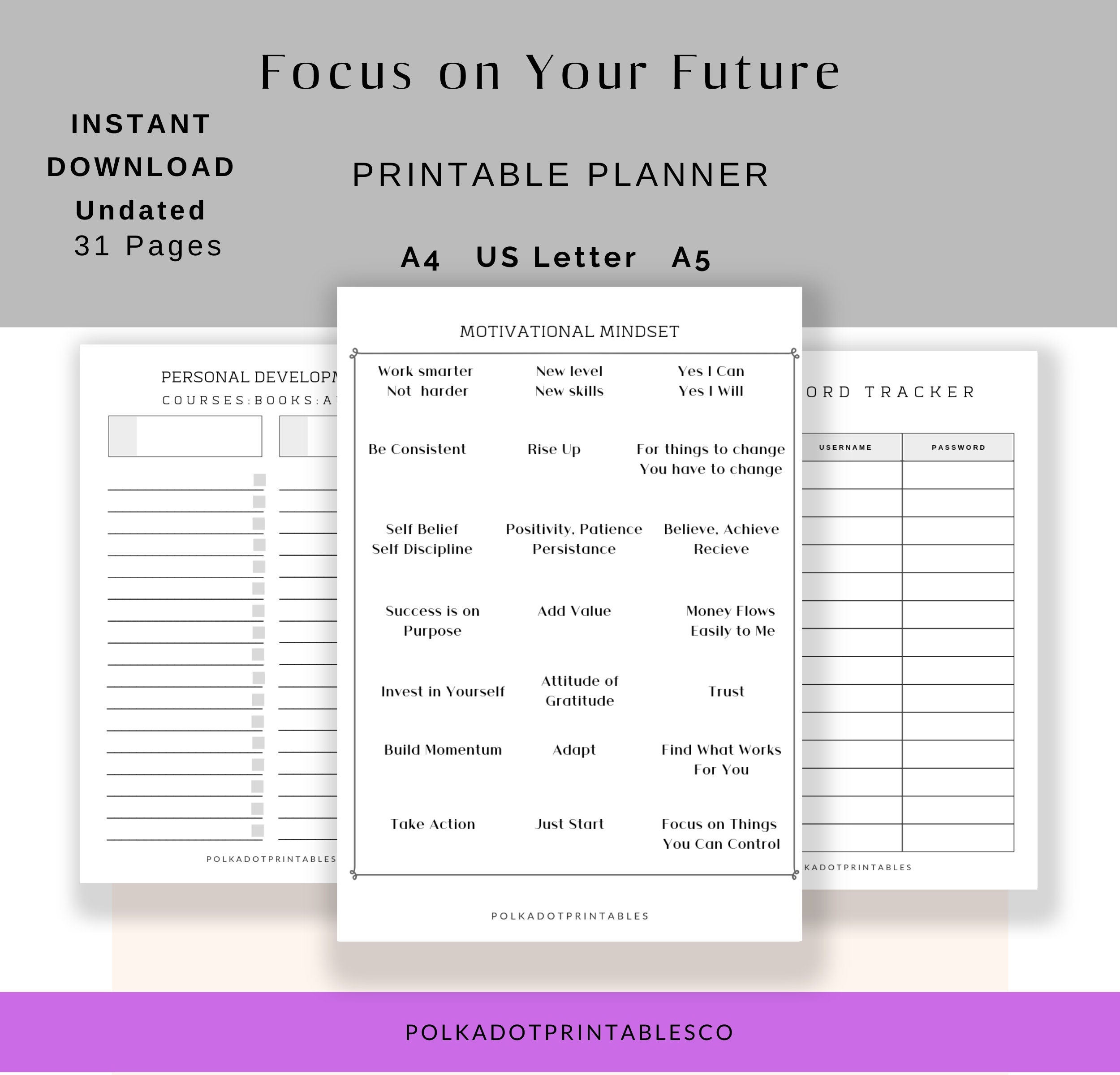 Printable Planner /focus on Your Future / Minimalist Style | Etsy