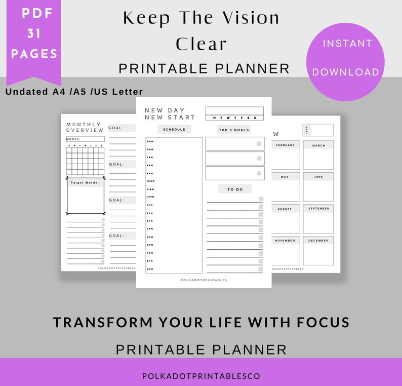 Printable Planner /focus on Your Future / Minimalist Style | Etsy