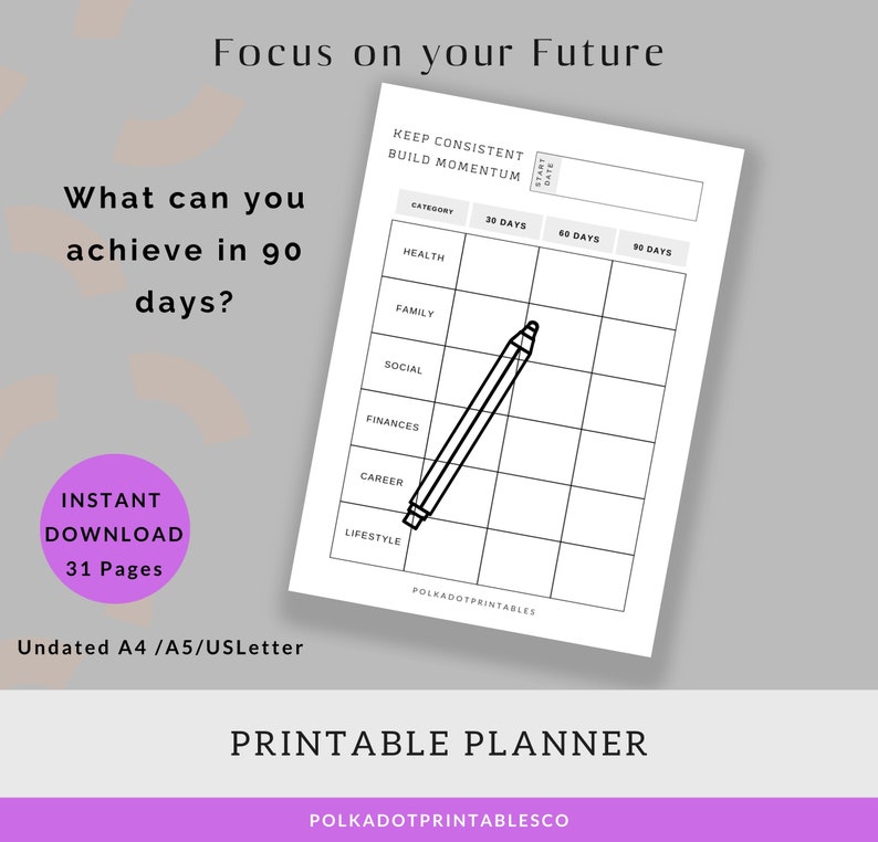 Printable Planner /focus on Your Future / Minimalist Style | Etsy