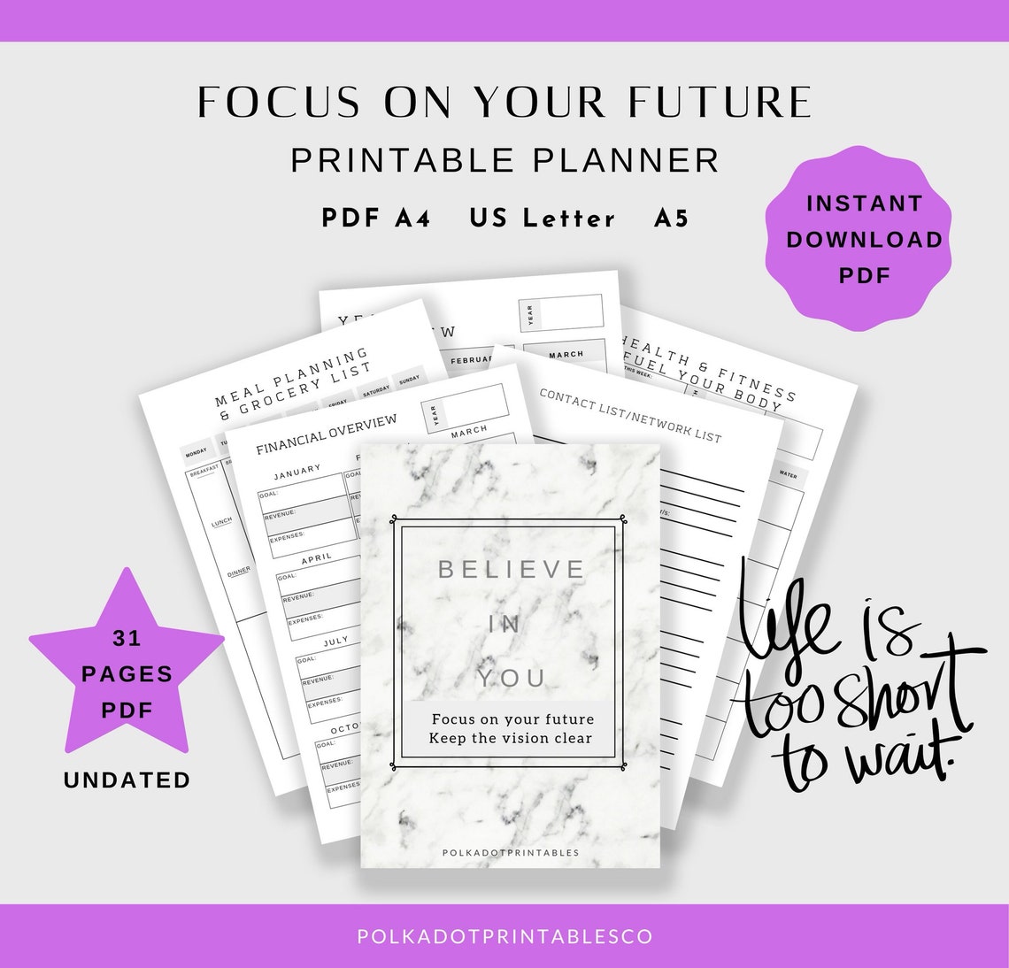 Printable Planner /focus on Your Future / Minimalist Style | Etsy